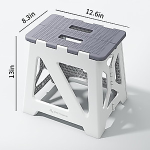 BLACKSPAC 13" Folding Step Stool for Kids or Adults, 300 lbs Capacity Non-Slip Compact Plastic Foldable Step Stool with Handle, Portable Lightweight Small Stool for Home or Kitchen(Grey)