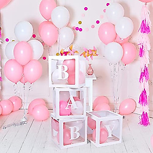 Voircoloria Baby Boxes with 42pcs Letters for Baby Shower Transparent Balloon Boxes Clear Balloon Box Blocks for Boy Girl Gender Reveal Party and Birthday Party (White)