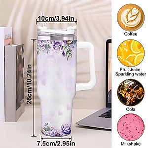 FOCIUZTA 40oz Tumbler with Lid, Insulated Cup, Travel Coffee Mug, Perfect Gift for Easter, Father’s Day, Mother’s Day, Birthdays, Elegant Purple Dolphin and Rose Design