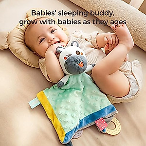 TUMAMA Baby Security Blanket Lovey,Soft Fleece Velvet Minky Dot Blanket with Stuffed Animal&Teething Rings,Newborn Essentials for Babies Girls Boys,Zebra