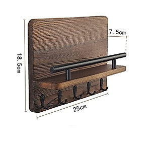 Rustic Wooden Shelf for Key Storage, Decorative Key Hanging Rack with 4 Double Hooks, Easy Install Natural Wooden Key and Mail Holder for Wall Mount – Entryway Decor