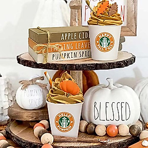 Fall Decor - Fall Decorations for Home - 2 Pack Mini Pumpkin Spice Latte Cups with Faux Whipped Cream - For Autumn Tiered Tray Thanksgiving Farmhouse Table - Gifts for Women Warming Gifts New Home