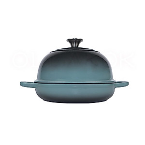 OLLAKOK Round Enameled Cast Iron Bread Oven for Sourdough Bread Baking, Enameled Cast Iron Dutch Oven Pot with Lid, 5 Quart, Cyan