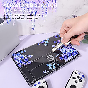 DLseego Floral Flower Case for Nintendo Switch OLED with Cute Purple Lavender Pattern for Women Girls, Anti-Scratch Dockable Clear Hard Shell Soft Shock-Absorption TPU Joy Con Cover