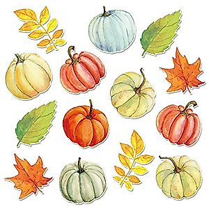 Whaline 45Pcs Fall Cut-Outs Watercolor Pumpkin Autumn Leaves Cut Outs 9 Designs Colorful Fall Decorative Paper Cutting for Fall Thanksgiving Home Classroom Bulletin Board