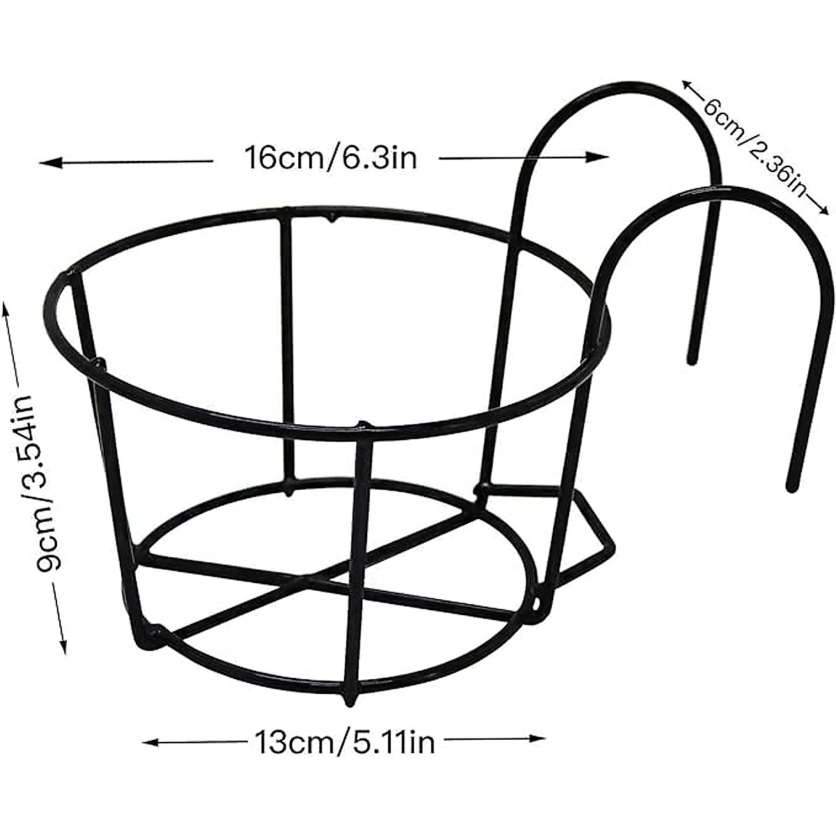 4 Pack Round Hanging Railing Planters, Flower Pot Holders, Metal Pot Plant Basket, Shelf containers for Indoor and Outdoor use (Black)