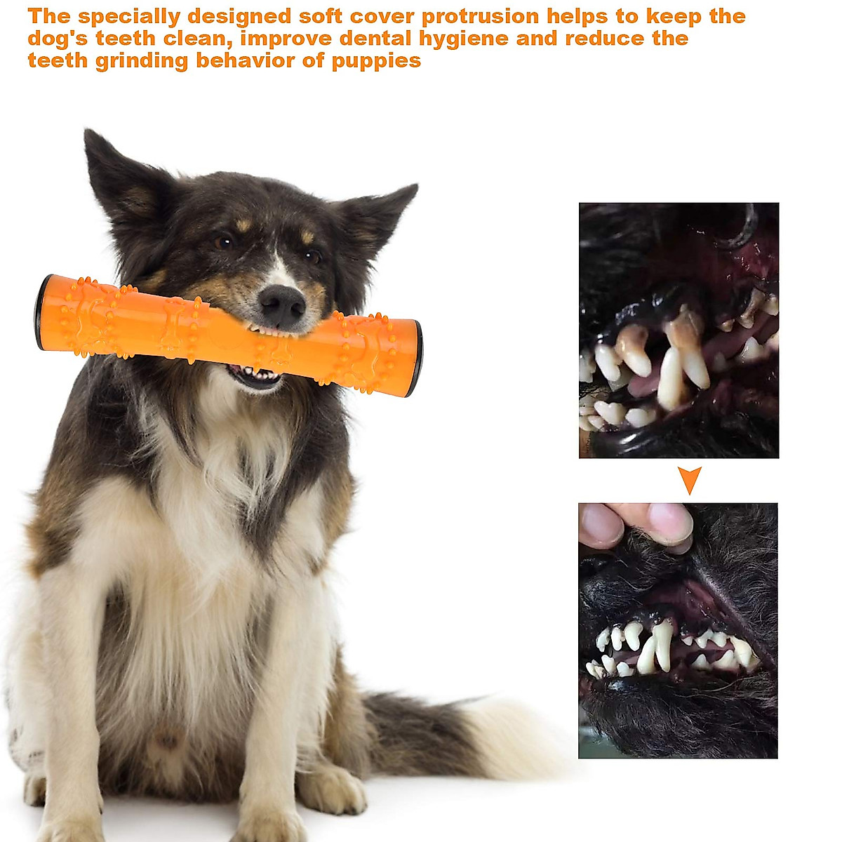 EVTSCAN Dog Toys Chew Toothbrush Teeth, TPR Dog Chew Toy Teeth Cleaning Stick with Sound Pet Interactive Molar Playing Toy(Orange)