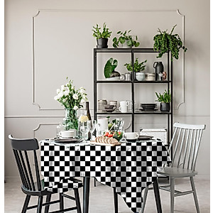 3 Pack Black and White Round Checkered Tablecloth 84 ×84 Checkered Table Cover Disposable Tablecloth for Round Tables Race Car Theme Party Birthday Picnic Camping Checkered Round Plastic Table Cloth