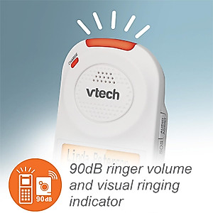 VTech SN5127 Amplified Cordless Senior Phone with Answering Machine, Call Blocking, 90dB Extra-loud Visual Ringer, One-touch Audio Assist on Handset up to 50dB, Big Buttons and Large Display, White