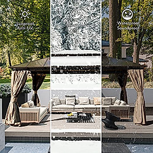 Domi Outdoor Living 12’ x 16’ Hardtop Gazebo, Outdoor Aluminum Frame Canopy with Polycarbonate Double Roof, Outdoor Permanent Metal Pavilion with Curtains and Netting for Patio, Backyard and Lawn