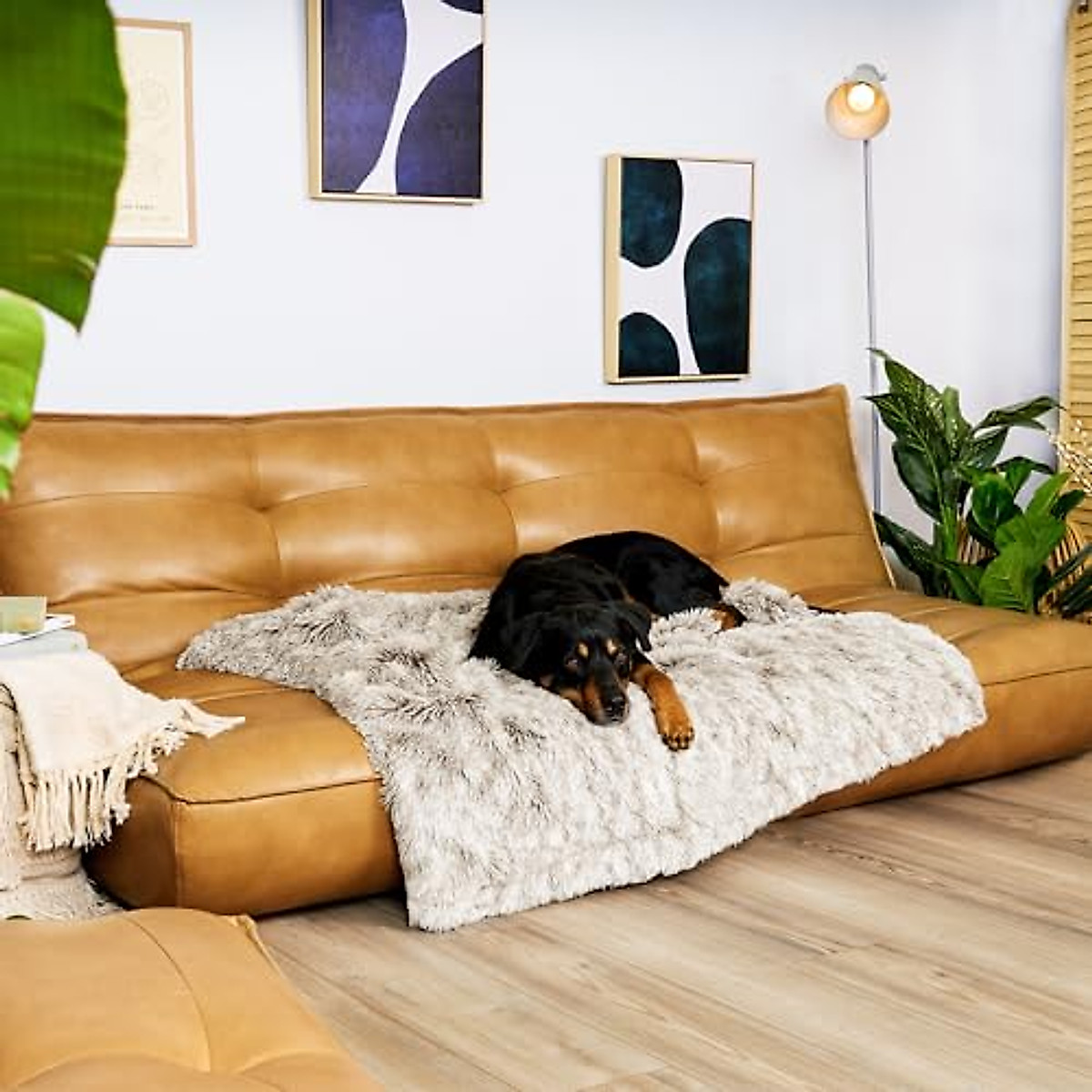 Furhaven Waterproof Throw Blanket for Dogs & Indoor Cats, Washable - Shaggy Plush Calming Long Faux Fur & Velvet Dog Blanket - Driftwood, Extra Large/XL