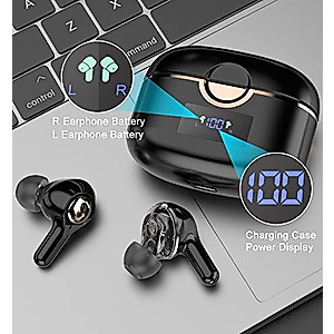 Bluetoth Headphones 4 Dynamic Drivers Wireless Earbuds 40Hrs Playtime with LED Display Charging Case Touch Control in-Ear Earphones with Mic Premium Deep Bass Headset for Sport Black