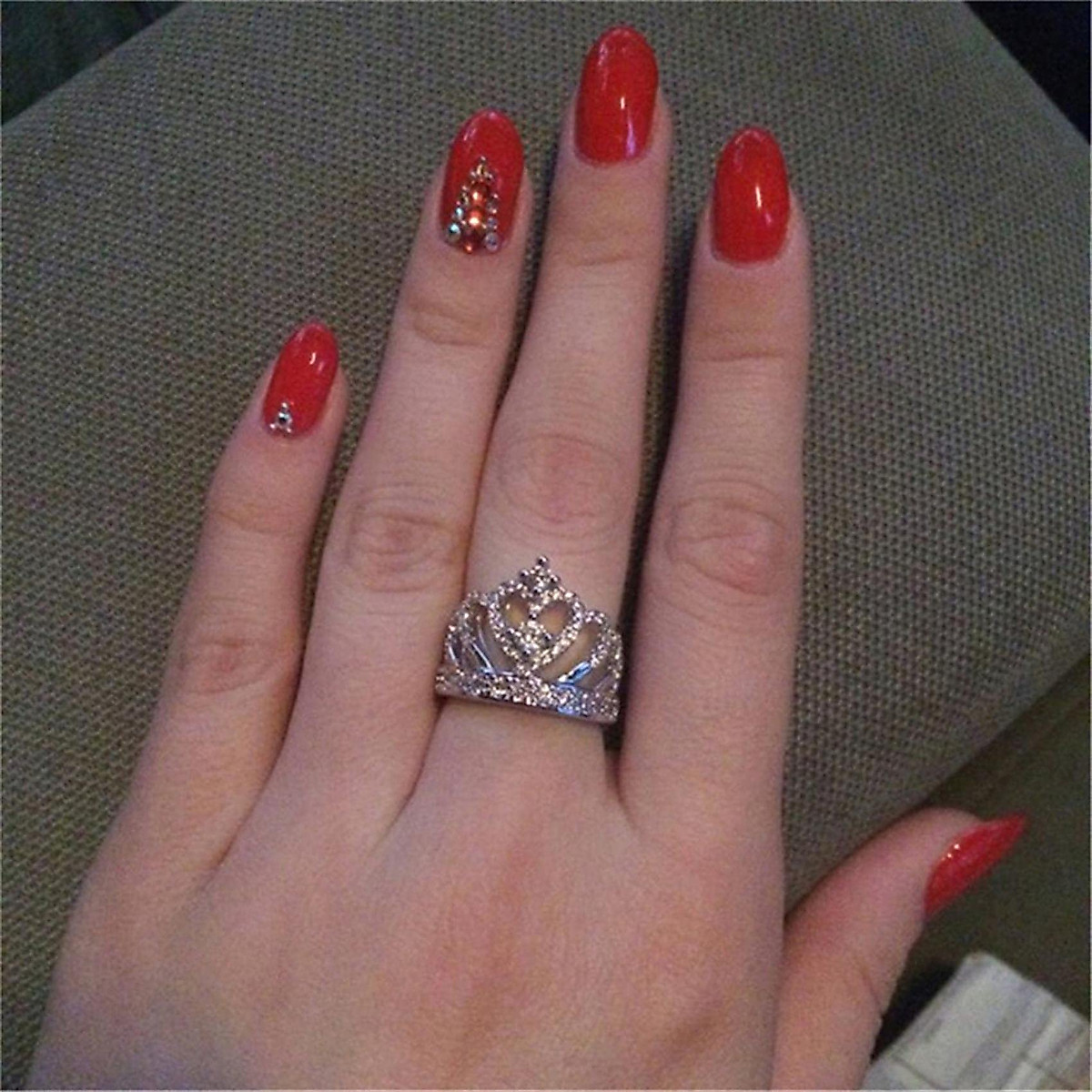 Guoshang Princess Crown Women Zircon Ring Rhinestone Fashion Jewelry Anniversary Engagement Party,6