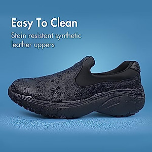 Hawkwell Women's Slip on Lightweight Lycra Nursing Shoes Comfortable Slip Resistant Work Shoes,Black Synthetic Leather,8 M US