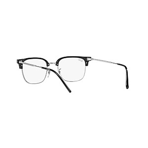 Ray-Ban RX7216 New Clubmaster Square Prescription Eyewear Frames, Black on Silver/Demo Lens, 51 mm