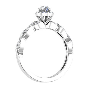 14K Gold Round Diamond Ladies Solitaire Swirl Halo Engagement Ring (0.40 Carat) - (Ring Size 7) (I1-I2 Clarity)