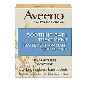 Aveeno Soothing Bath Treatment with 100% Natural Colloidal Oatmeal for Treatment & Relief of Dry, Itchy, Irritated Skin Due to Poison Ivy, Eczema, Sunburn, Rash, Insect Bites & Hives, 8 ct.