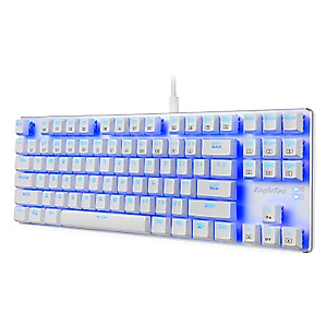 EagleTec KG061-BR BLUE LED Backlit Mechanical Gaming Keyboard Low Profile Mechanical Gamers Keyboard 87 Key Mechanical Computer USB Gaming Keyboard for PC (WHITE VERSION)