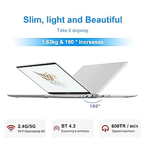 WOZIFAN 15.6 Inch Laptop Computer 6GB DDR4 256GB SSD 1920x1080 IPS Display Win 11 Laptop Celeron J4105 1.5Ghz(Up to 2.5Ghz) 4-Core Processor Notebook 2.4G+5G WiFi BT4.2 Adapter Wireless Mouse-Silver