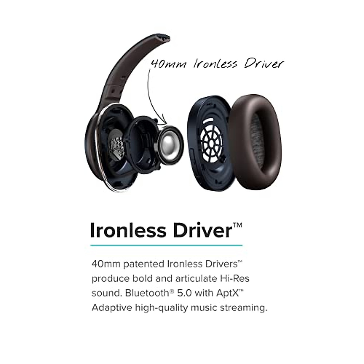 Cleer Audio, Enduro ANC Noise Cancelling Headphones, Long Lasting 60 Hour Battery, Ambient Sound Levels, Bluetooth Headphones, Smart Controls App - Dark Navy