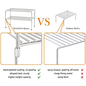 WOSOVO Set of 2 Kitchen Cabinet Organizer and Storage Shelves Stackable Expandable Storage Racks with Anti-Slip Liners for Cabinet Pantry, Silver