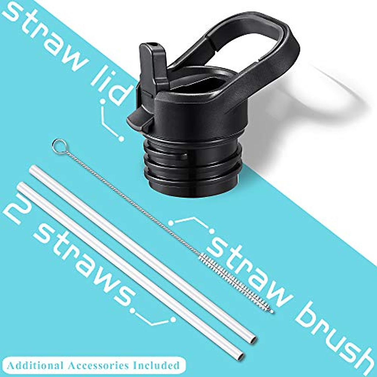 Vmini Water Bottle - Standard Mouth Stainless Steel & Vacuum Insulated Bottle, New Straw Lid with Wide Handle, Gradient Mint+Blue & 22 oz