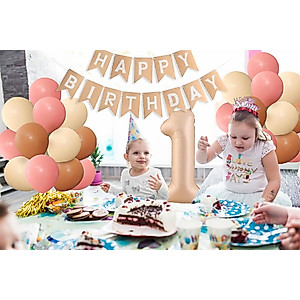 Boho 1st Birthday Decorations For Girls,40 Inch Cream 1 Balloon, Nude Dusty Pink Brown Balloons And Birthday Banner For Boho One Year Old Birthday Decorations Groovy Anniversary Baby Shower Decor