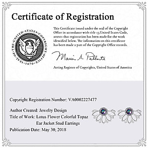 ChicSilver Hypoallergenic Ear Jacket Stud Lotus Flower Earrings for Women, 925 Sterling Silver Colorful Topaz Front/Back Stud Earrings for Sensitive Ear Dainty Fashion Jewelry