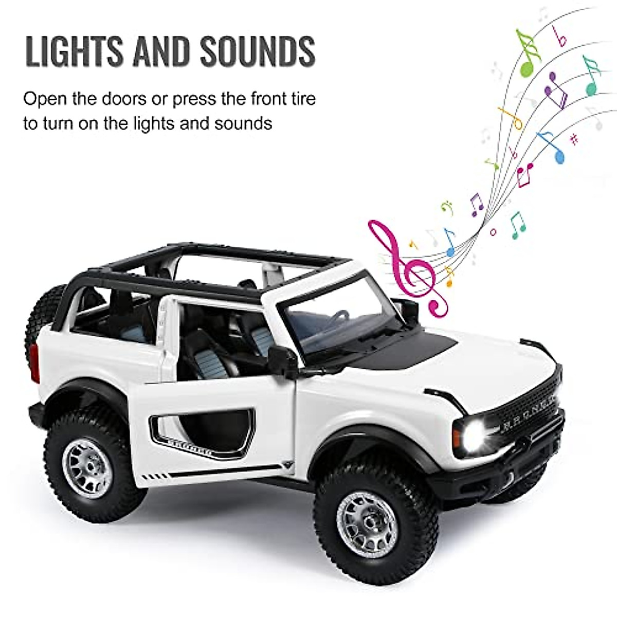 ARMSKY Toy Trucks 1:24 Scale Metal Model Die-cast Hobby Toy Cars Gifts for Boys Girls and Adults Bronco Car Lovers Collection, White