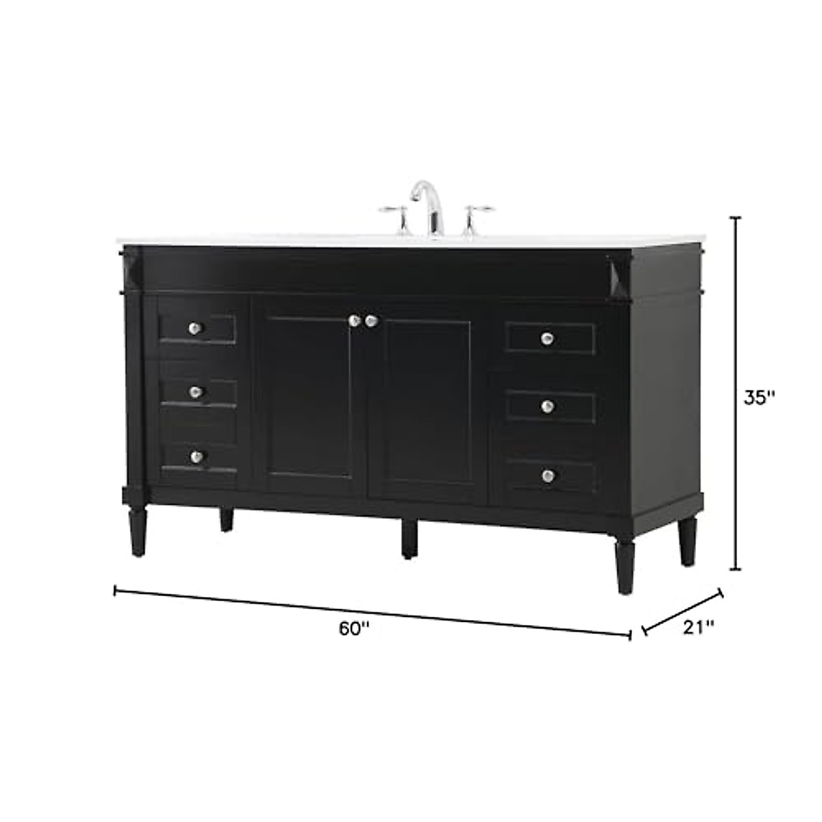 Elegant Decor Indoor Modern Under Sink Bathroom Fixtures Storage Organizer Cabinet 60 inch Single Bathroom Vanity - Black
