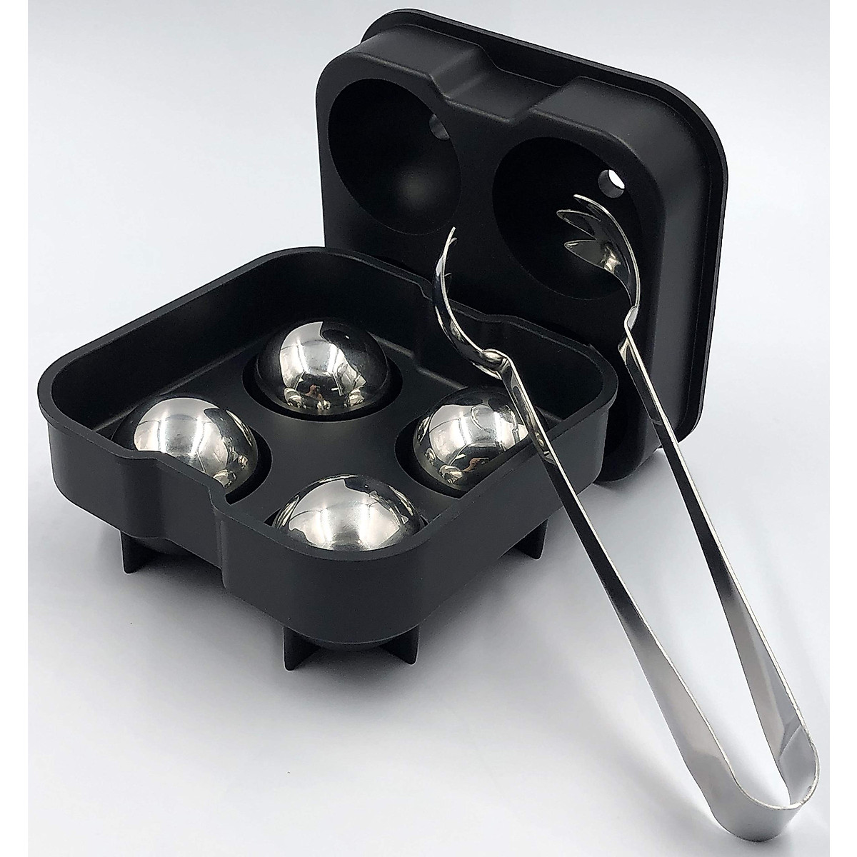 Stainless Steel Whiskey Stones, Beverage chilling Rocks, Reusable stainless steel ice balls with Sphere Ice ball tray. Total set of 7