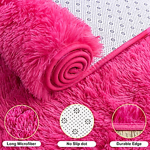 Shaggy 8x10 Area Rugs, Hot Pink Rug-Fuzzy Rugs for Kids Bedroom, Soft Play Nursery Area Rug for Girls, Shag Area Rugs Non Slip, Fluffy Faux Fur Rug Carpet