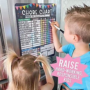 Hadley Designs Magnetic Chore Chart for Kids-12"x17" Reusable Dry Erase Responsibility Chart for Multiple Kids-Weekly Family Organizer with Reward System and Bonus Chore Guide