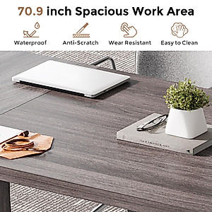 Condemo 70.9 inch Simple Office Computer Desk, Large Executive Desk, Modern Industrial Study Writing Table Workstation, Business Furniture for Home Office, Gray Brown