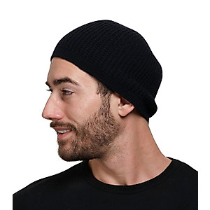 100% Natural Cotton Beanie Skull Cap | Lightweight Single Layer Crochet Cooling Sleep Chemo Caps | Zigzag and Ribbed Patterns (Ribbed - Black)