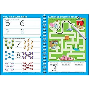 School Zone - Kindergarten Write & Reuse Workbook - Ages 5 to 6, Spiral Bound, Write-On Learning, Wipe Clean, Includes Dry Erase Marker, Early Math, and More (School Zone Write & Reuse Workbook)