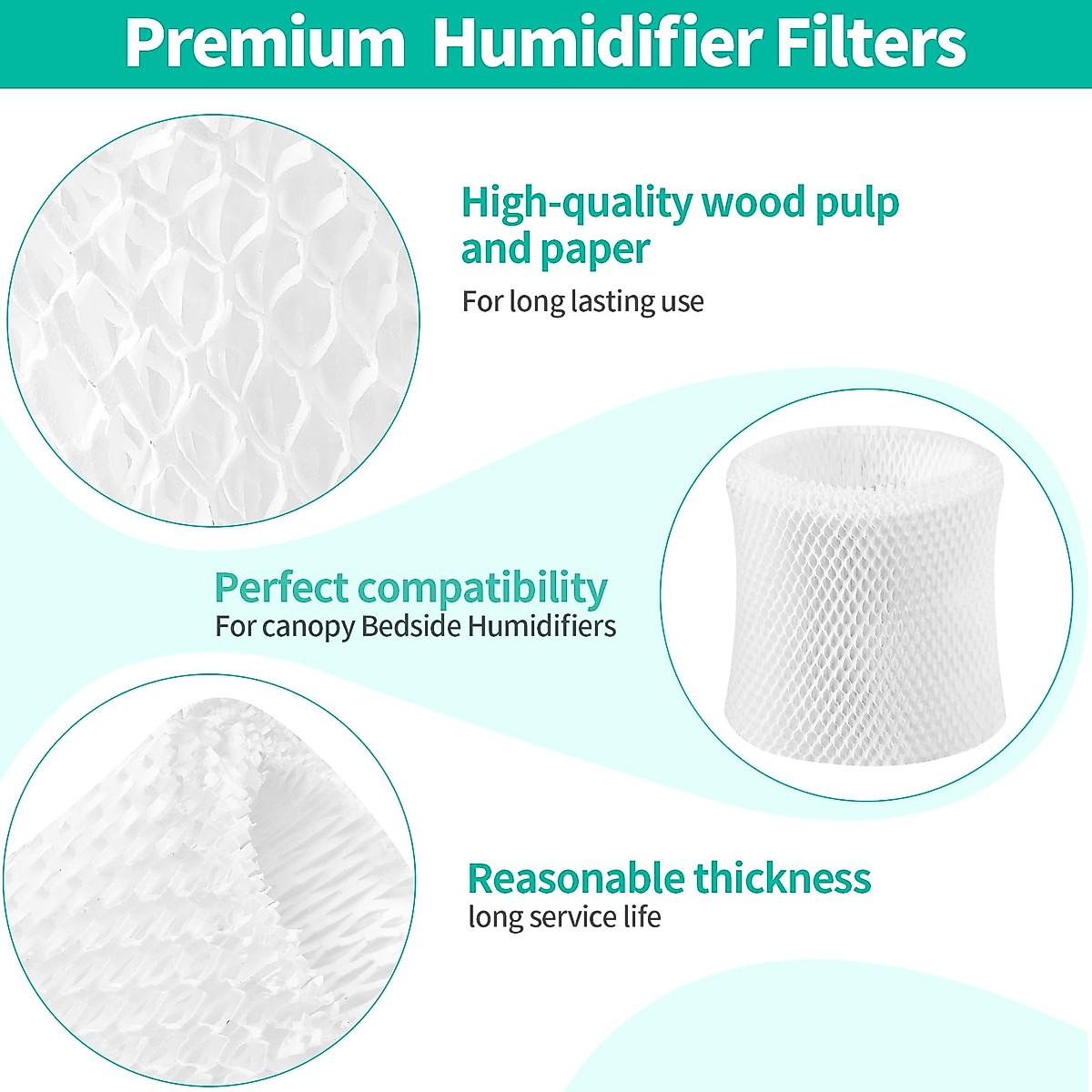 Gazeer Humidifier Replacement Filter Compatible with Canopy Bedside and Nursery Humidifier,Made with Wood Pulp, Paper Filter, 4-Pack