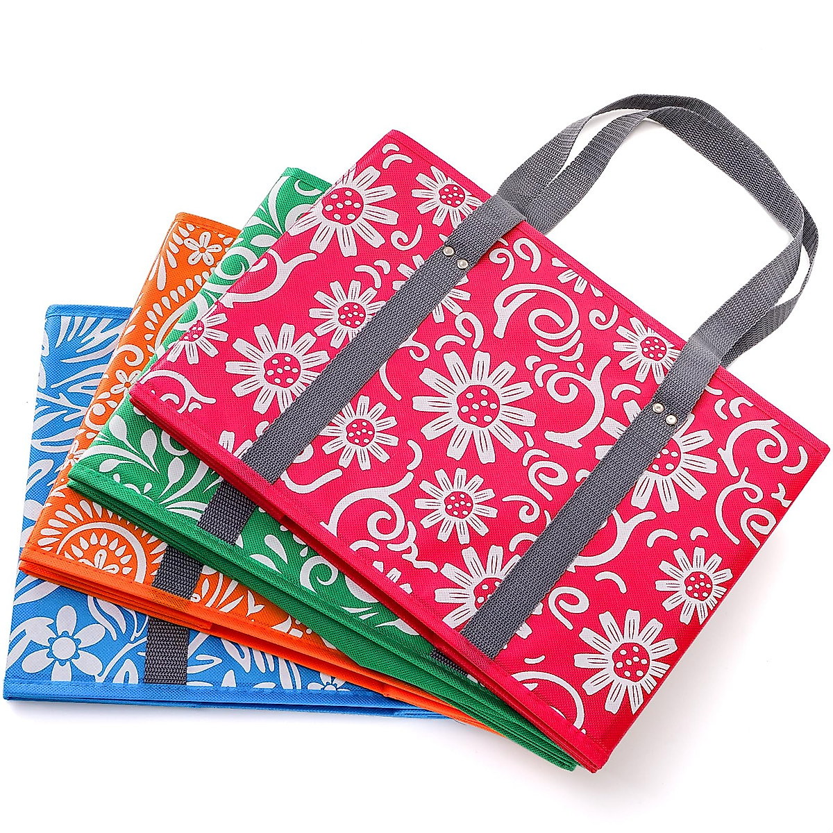 yarlung 4 Pack Reusable Grocery Bags, Collapsible Large Storage Box Bag with Reinforced Bottom and Handle, Heavy Duty Foldable Shopping Tote Bags for Groceries, Clothes, Toys Organizer