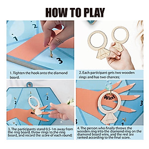 Foilswirl 28 Pcs Bridal Shower Ring Game Ring Toss Bridal Shower Game Set Include 1 Diamond Game Board 15 Wooden Diamond Rings 12 Hooks for Wedding Engagement Bachelorette Party Games Favors