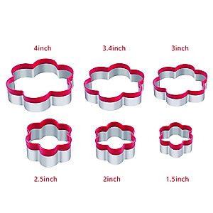 Flower Cookie Cutters Set 6-Pcs, Metal Flower Shapes Biscuit Cutter Made of Food Grade Stainless Steel, Protective Red TOP with Soft PVC, Safe & Healthy for Kids