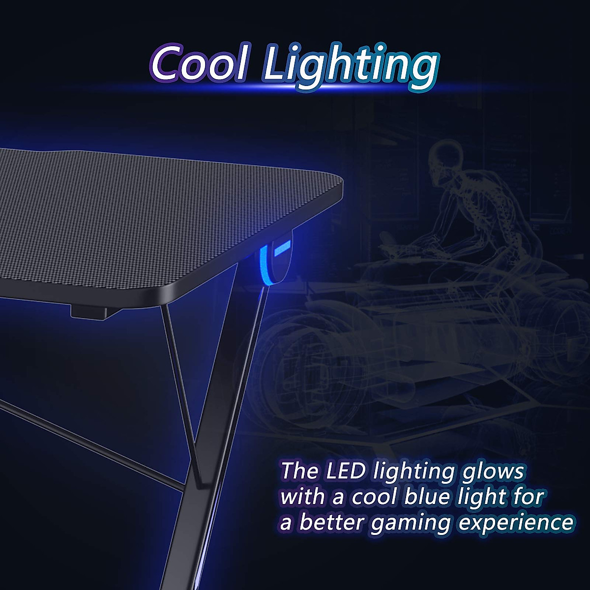 Tangkula Gaming Computer Desk, Z-Shaped Home Office Computer Table with LED Lights & Large Carbon Fiber Surface, Ergonomic Gamer Workstation, Writing Desk for Home Office
