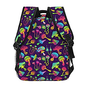 OPZAEUV Cute Mushroom Backpack for Women Men 17 Inch Colorful Mushroom Print Backpack Casual Travel Laptop Backpack