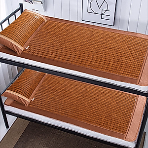 XNSHUNHOYN Summer Bamboo Bed Mat Mattress Topper Pad, Single/Twin/Full/Queen/King Size Folding Sleeping Mat, Double-Sided Cooling Bed Sheet Air Conditioning Mat, Summer Bedding Sleeping Pad for Home S