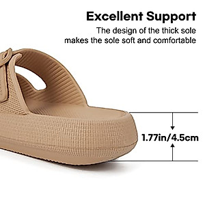 LongBay Women Men Double Buckle Adjustable EVA Slide Slippers Cloud Pillow Sandals (Brown, 11.5-12.5 Women/9.5-10.5 Men