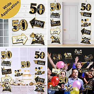 Guiruiy 20Pcs 50th Birthday Decorations for Men Women, Happy 50th Birthday Door Banner, Black Gold 50th Birthday Photo Booth Props, Waterproof Thick Cardboard 50 Bday Party Supplies for Indoor Outdoor