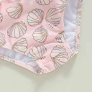 Toddler Baby Girls One Piece Swimsuit Sleeveless Floral Shell Print Swimwear Hollow Bathing Suit Baby Bikini Tankini (Pink Shell, 6-9 Months)