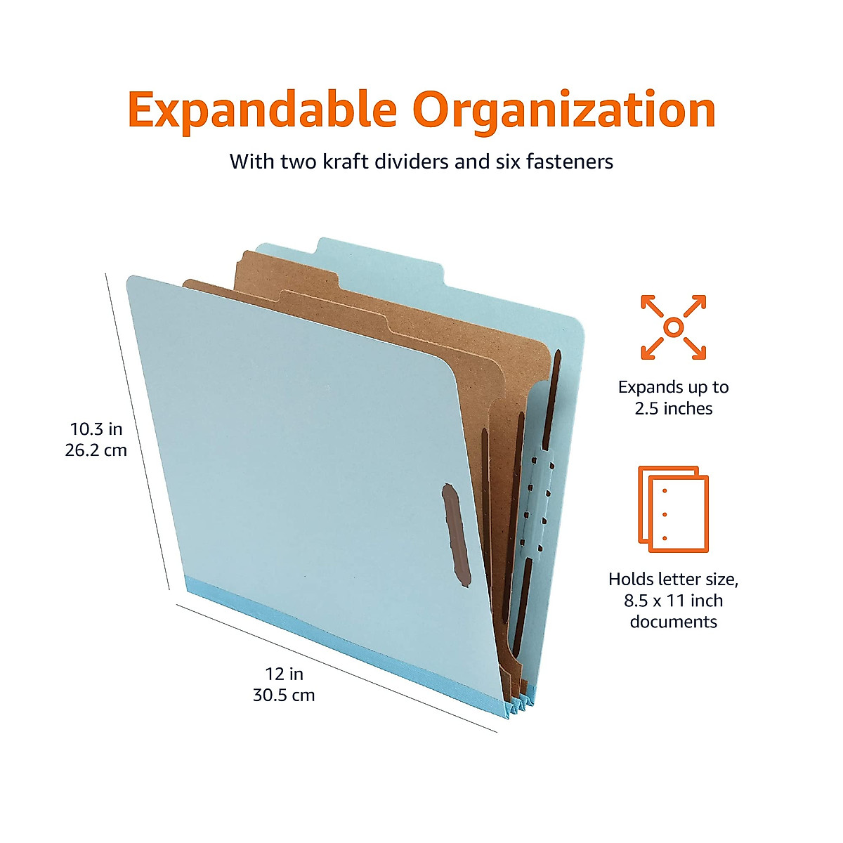 Amazon Basics Classification Folder- 100% Recycled, 2 Dividers, 2" Embedded, Letter, Light Blue, 10 per Box
