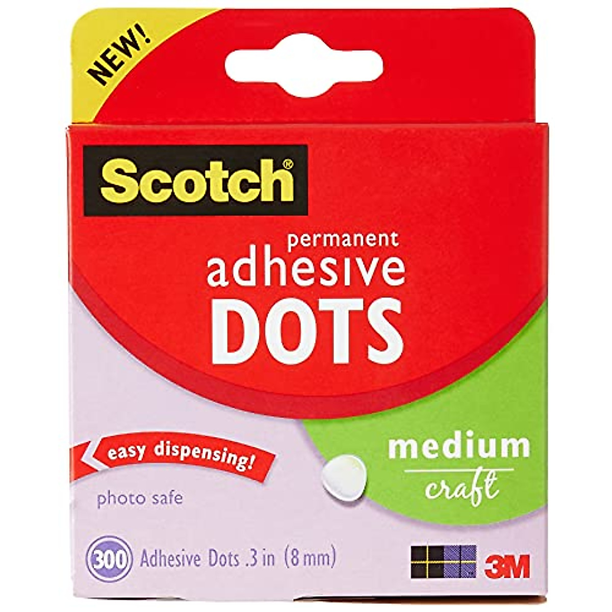 Scotch Adhesive Dots, Medium, 300 Dots/Pack, Easy Dispensing, Permanent, Photo-Safe (010-300M) (Packaging May Vary)