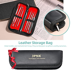 新品 JPNK New 8PCS Blackhead Remover Comedones Extractor Acne Removal Kit for Blemish, Zit Removing for Nose Face Tools with a Leather Bag… (black)