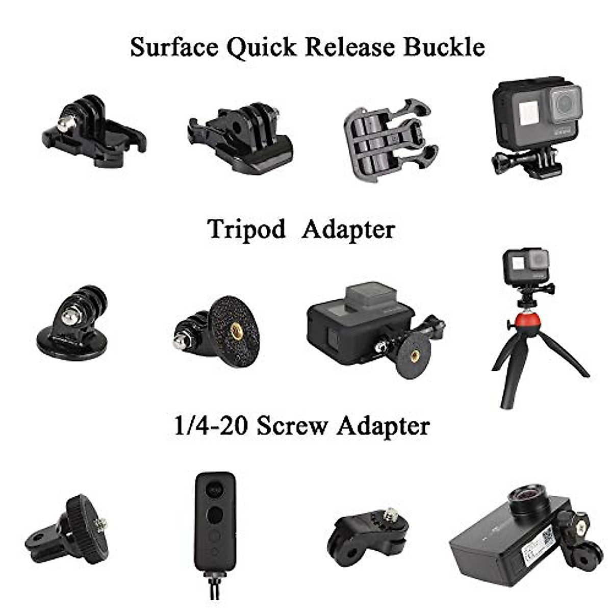 Universal Action Camera Accessory Kit for GoPro Hero 11 10 9 8 7 6 5 Blcak Go pro Max Insta360 One R/X2/X3 DJI OSMO Action 2 3 AKASO Sony APEMAN Sports Cam, Helmet Base Adhesive Tripod Adapter Mount